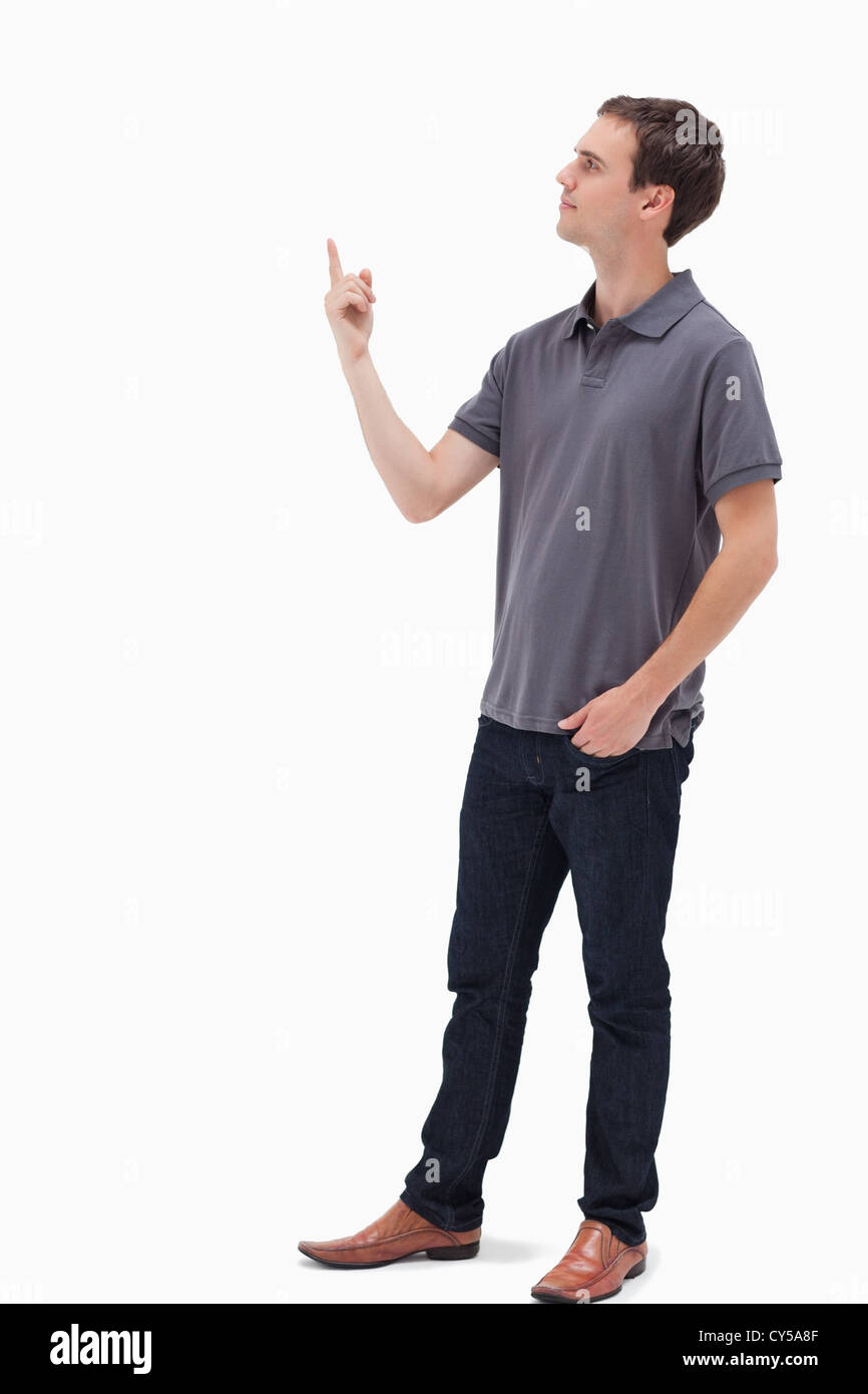 Man pointing up Stock Photo - Alamy