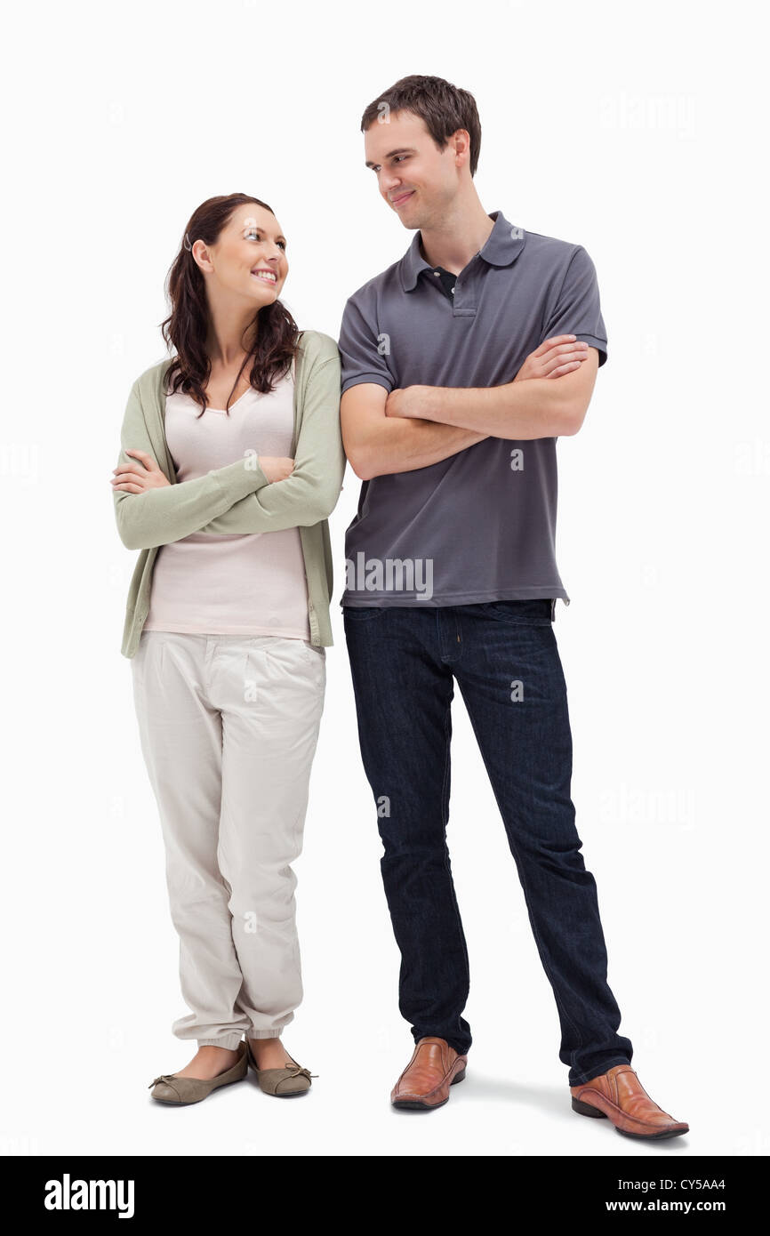 Woman arms crossed leaning Cut Out Stock Images & Pictures - Alamy