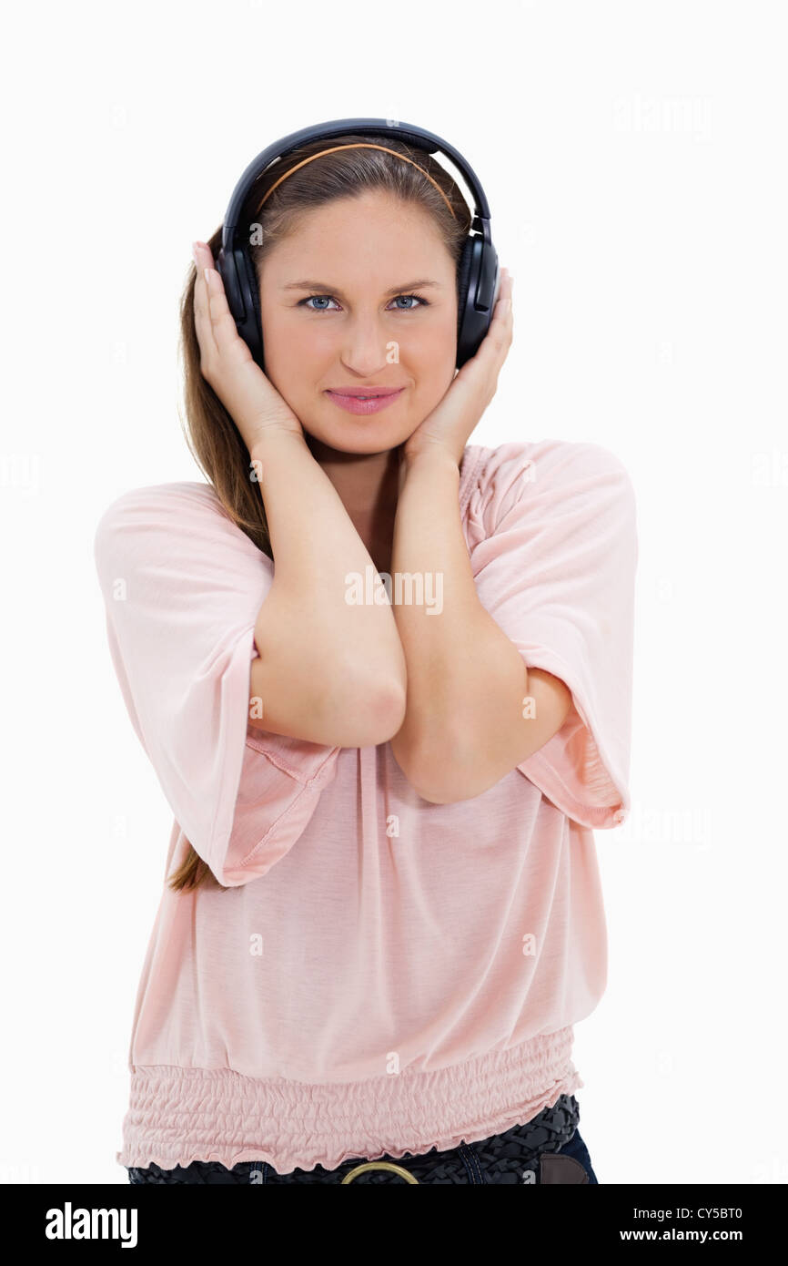 Woman wearing headphones Stock Photo - Alamy