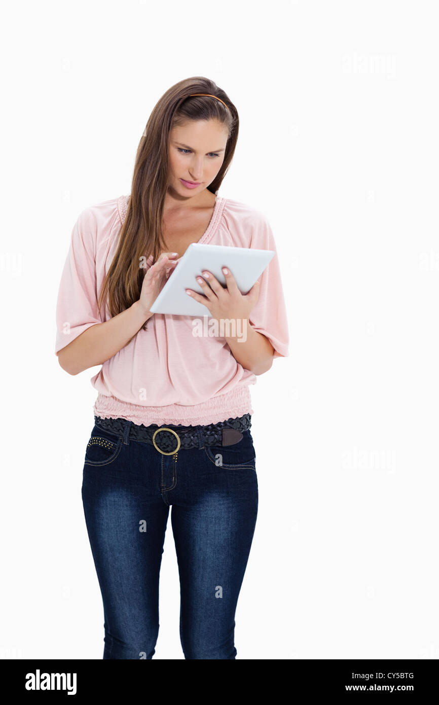 Girl using a touchpad Stock Photo - Alamy