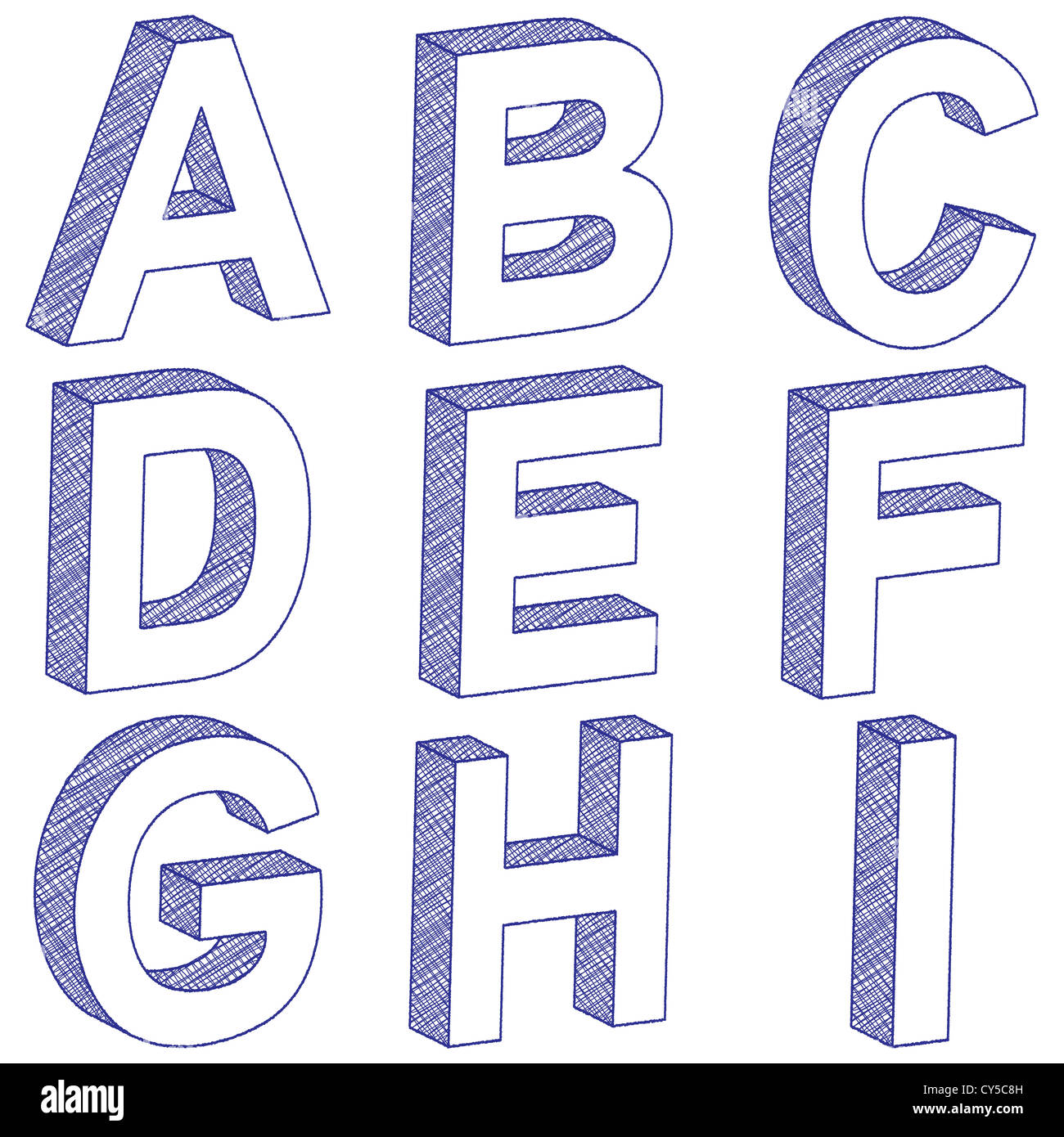 3D scratch letters from A to I on a white background. Vector ...