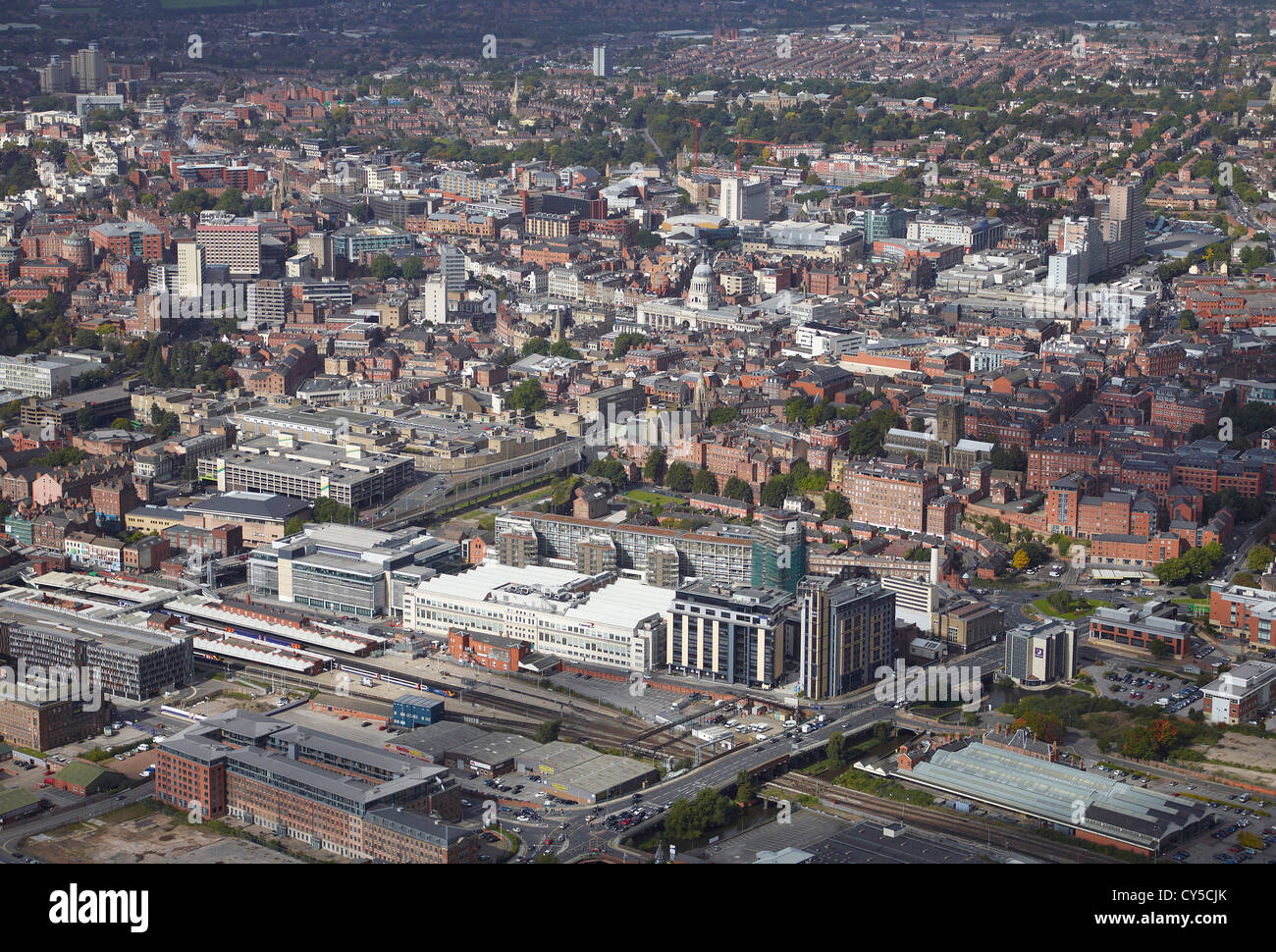 Aerial view of Nottingham City Centre, East Midlands, England, UK ...