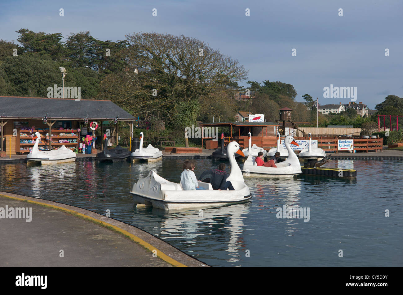 Swan pedalo's at Exmouth, Devon, UK Stock Photo - Alamy