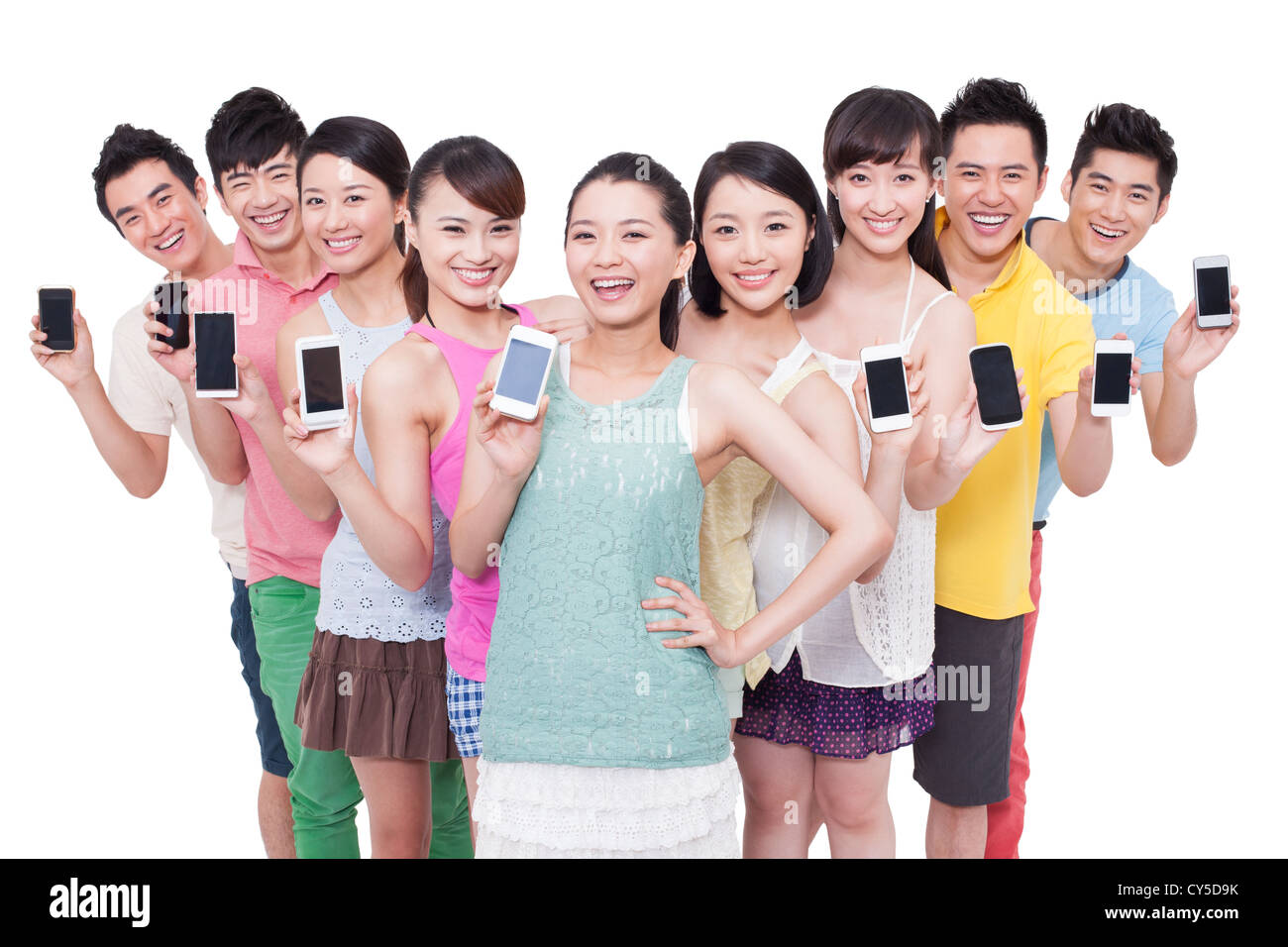 Group of young people with mobile phones Stock Photo - Alamy