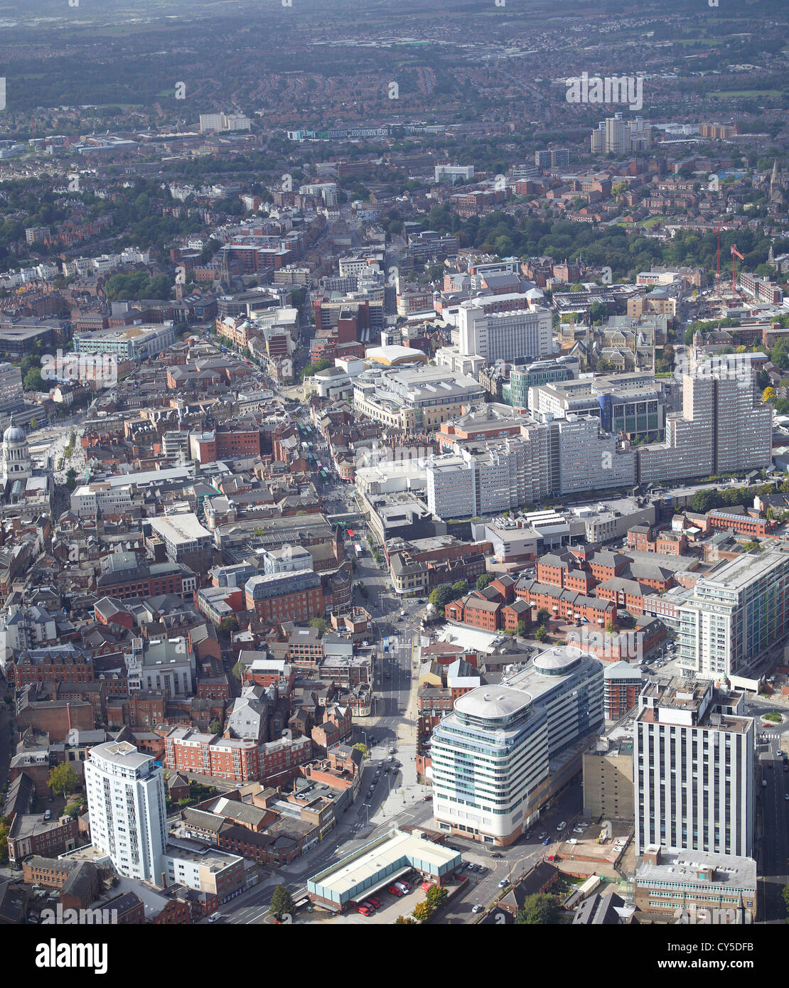 Aerial view of Nottingham City Centre, East Midlands, England, UK Stock ...