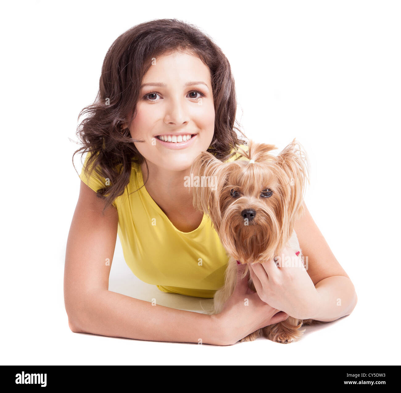 Happy woman holding dog Cut Out Stock Images & Pictures - Alamy