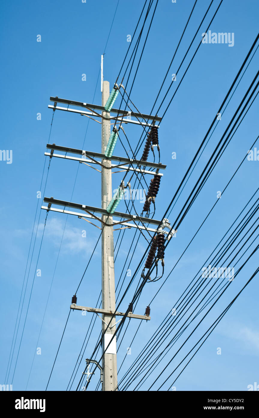 the electricity post is high-tension Stock Photo - Alamy