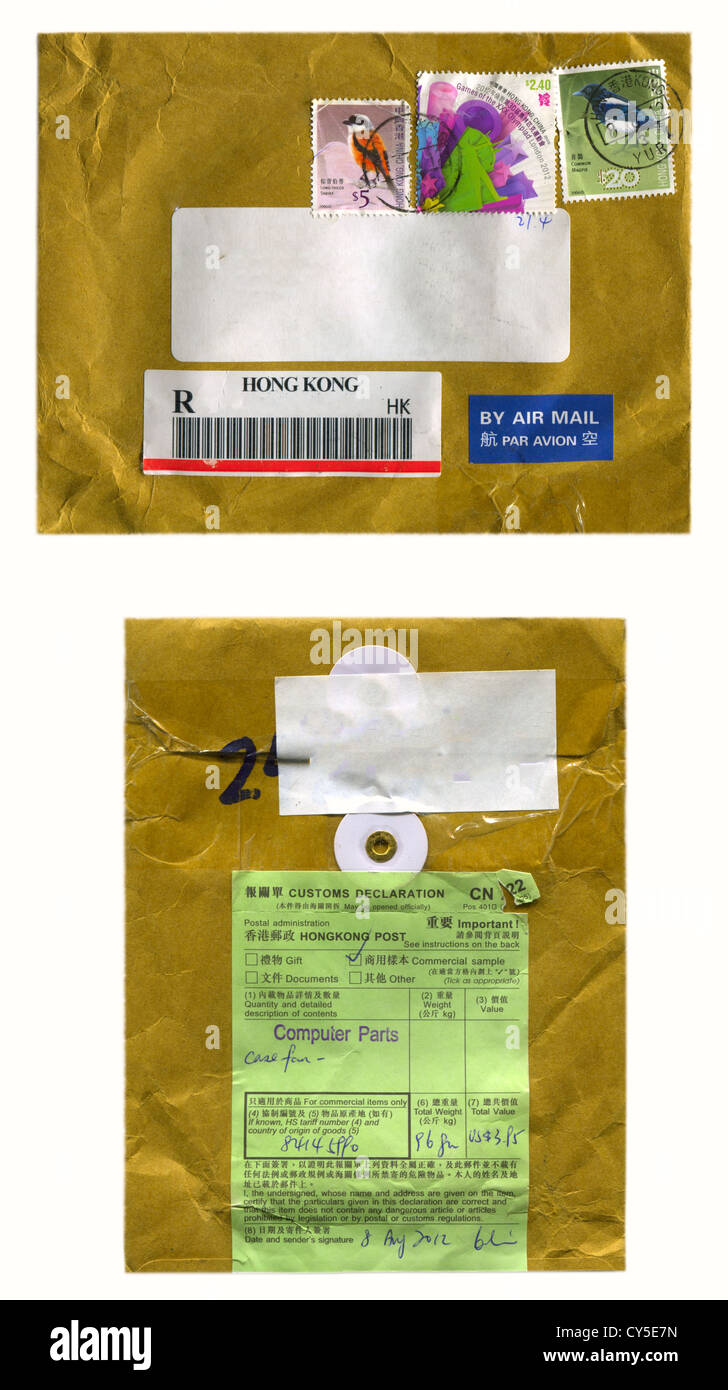 HONG KONG - CIRCA 2012: Mailing envelope with postage stamps dedicated ...