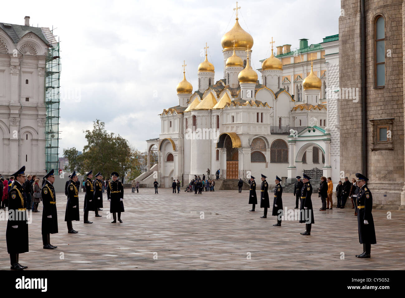 Soldiers forming a line in preparation for the ceremonial changing of ...