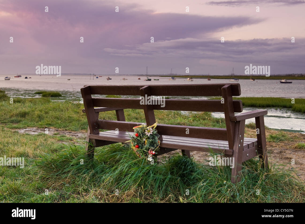 Bench overlooking a river estuary Stock Photo - Alamy