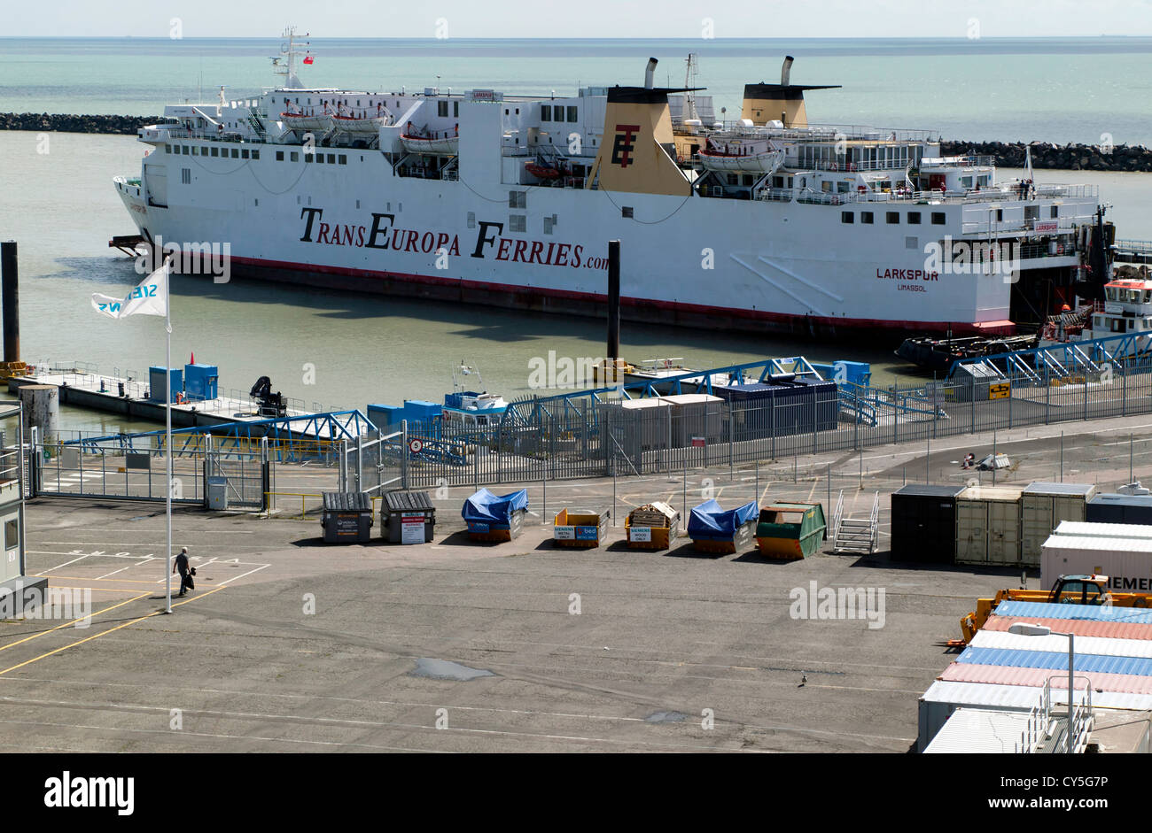View of the Trans Eurpoa Ferry 'Larkspur'. moored at Ramsgate Ferry ...