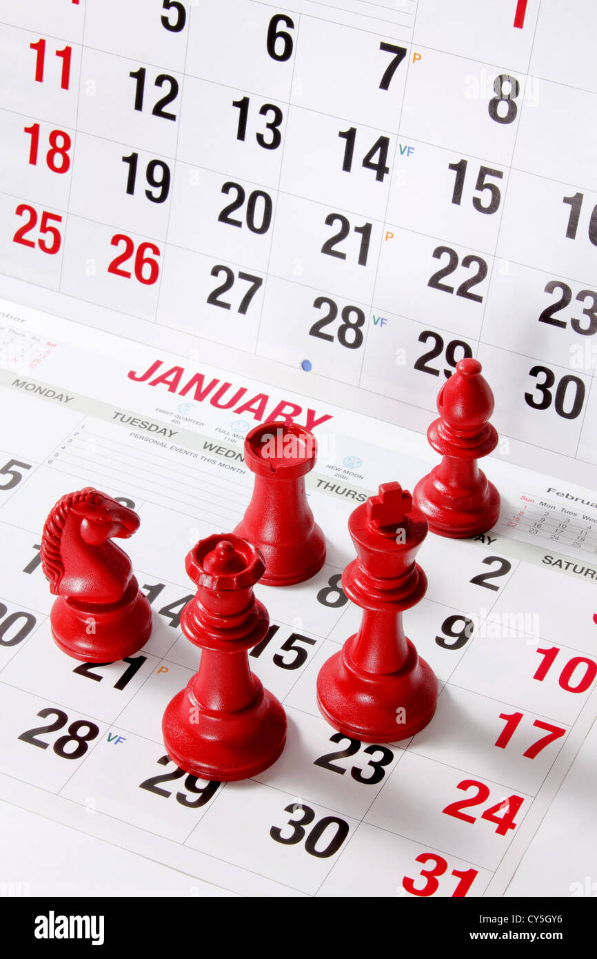 Chess Pieces on Calendar Stock Photo - Alamy