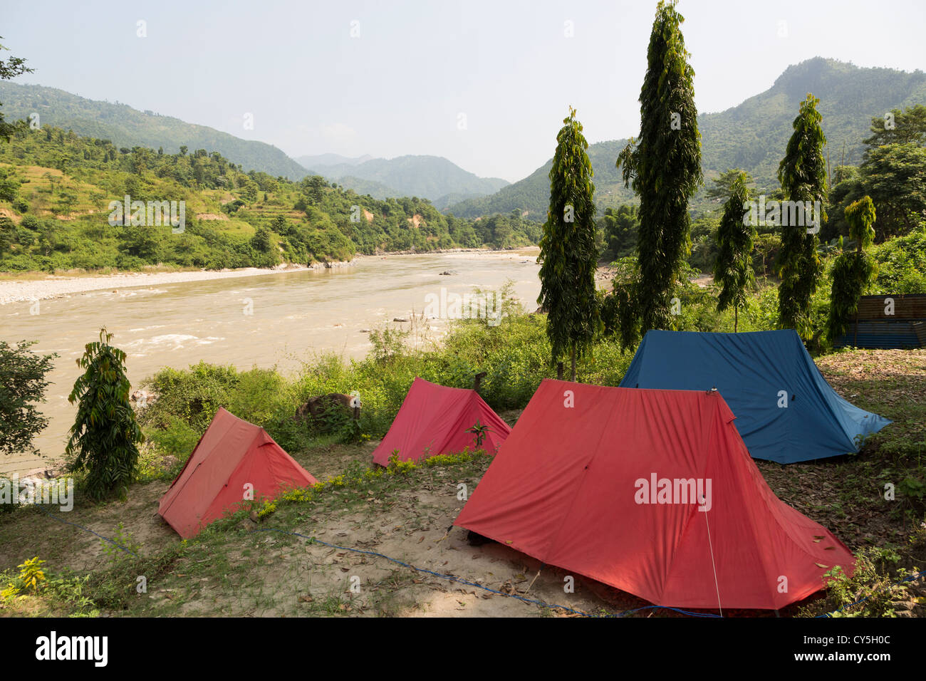 River view along the way from Kathmandu to Pokhara, Nepal Stock Photo ...