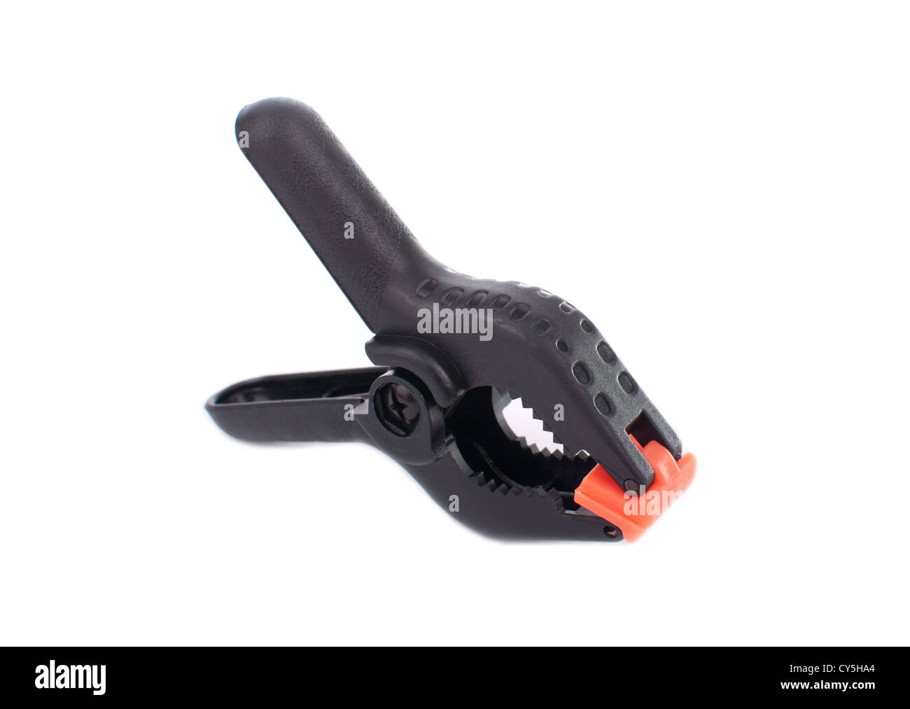 Black Plastic Clamp Isolated On White Stock Photo - Alamy