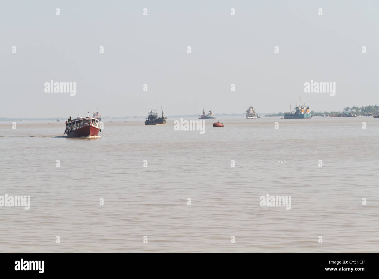 View over the River Yangon in Rangoon, Myanmar Stock Photo - Alamy