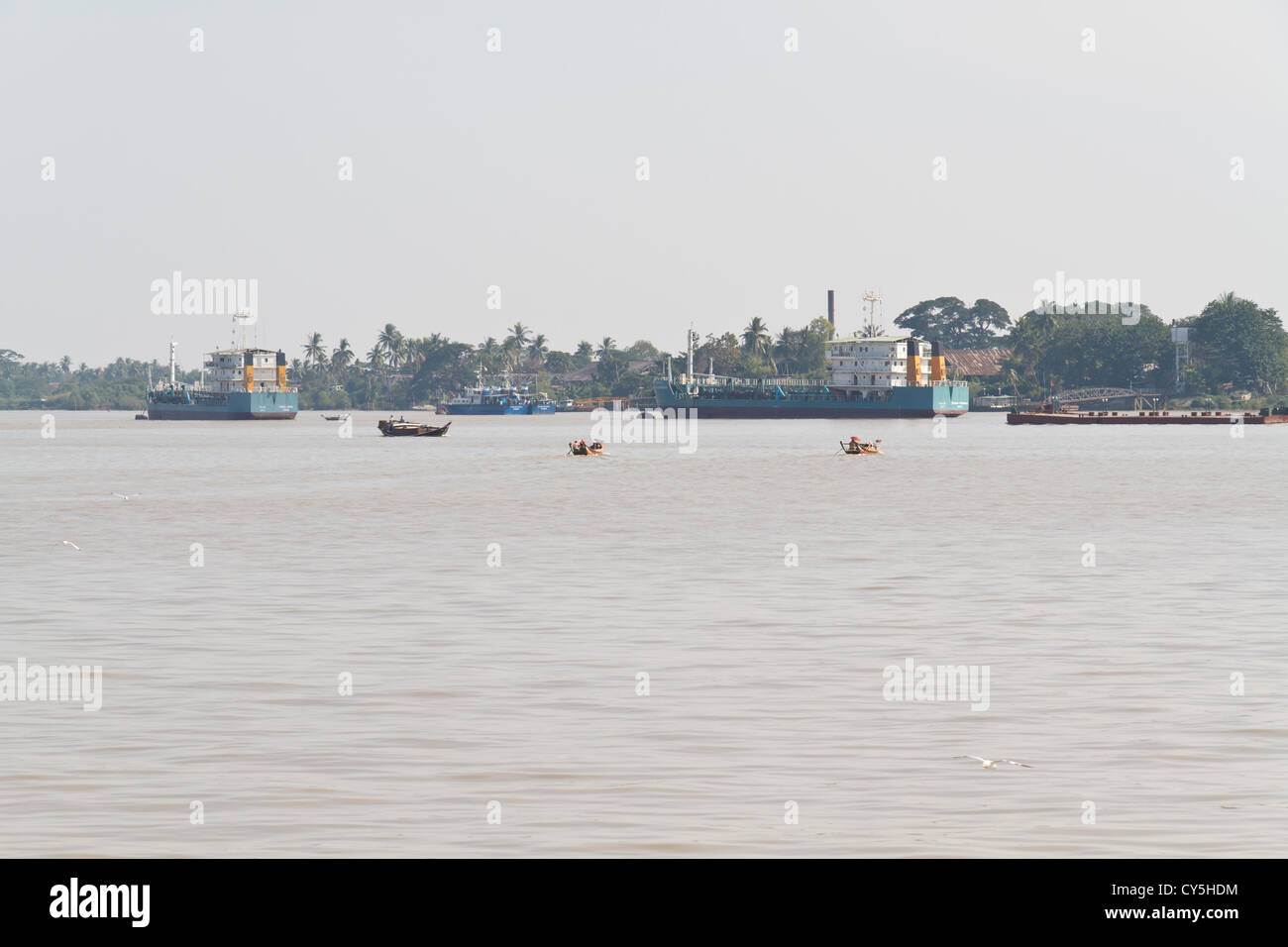 View over the River Yangon in Rangoon, Myanmar Stock Photo - Alamy