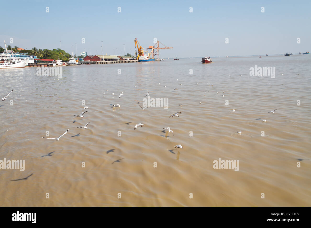 View over the River Yangon in Rangoon, Myanmar Stock Photo - Alamy