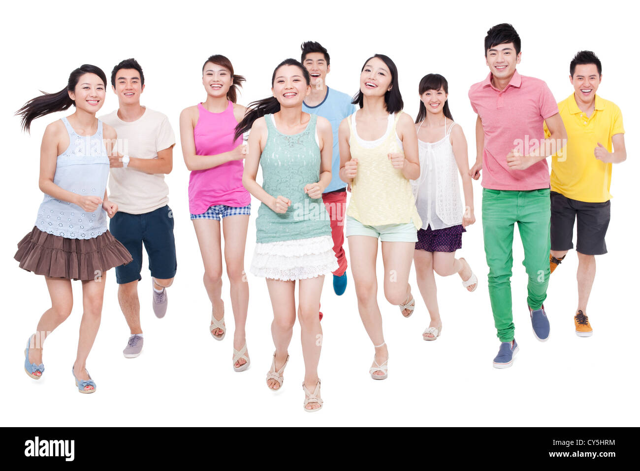 Group young men women running Cut Out Stock Images & Pictures - Alamy