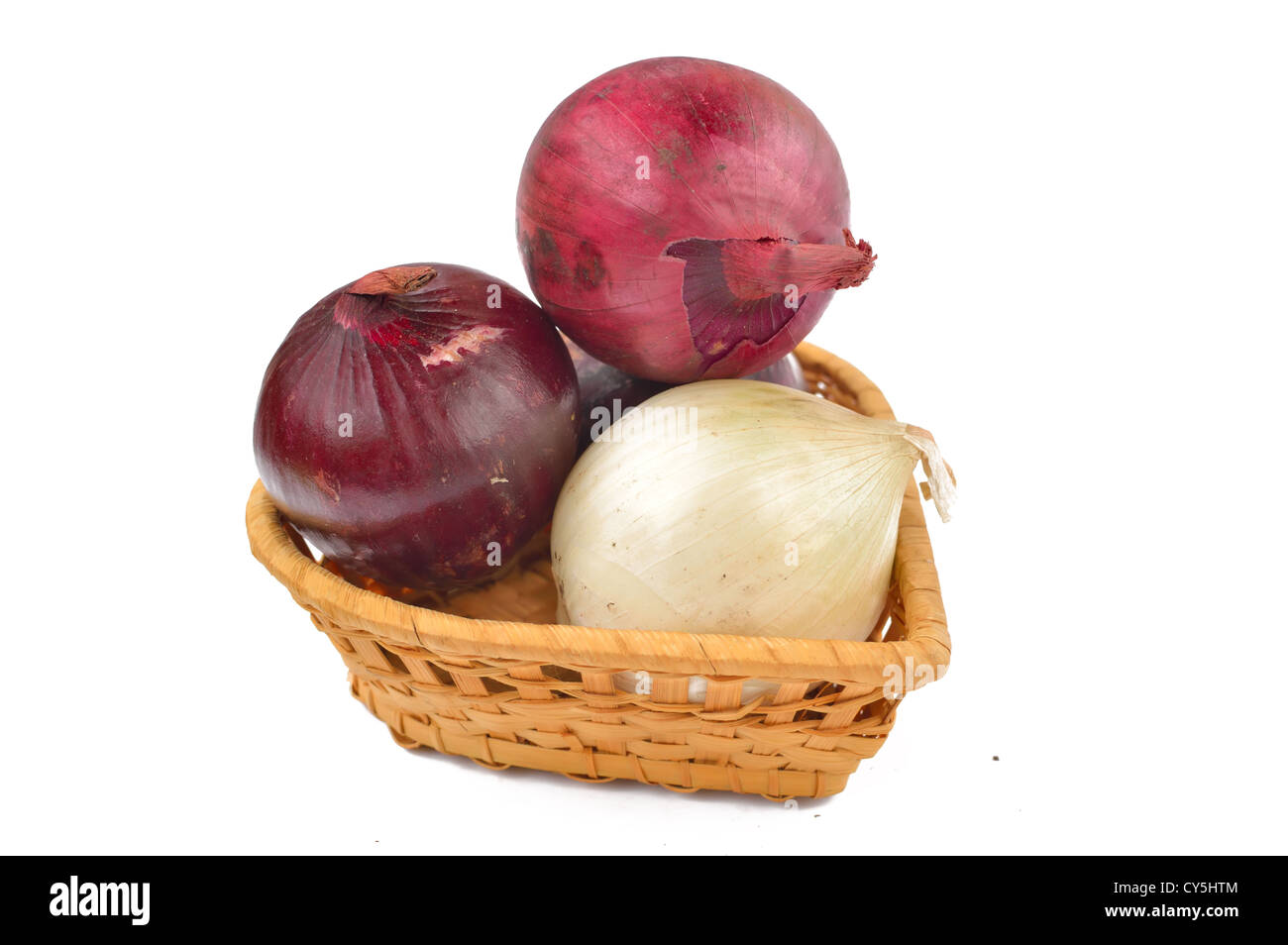 White and red onion on a white background close-up Stock Photo - Alamy