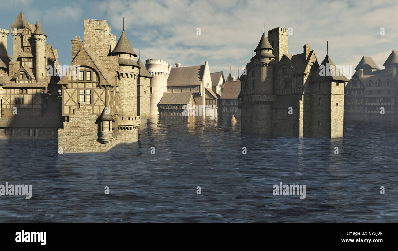 Flooded Medieval Town Stock Photo - Alamy