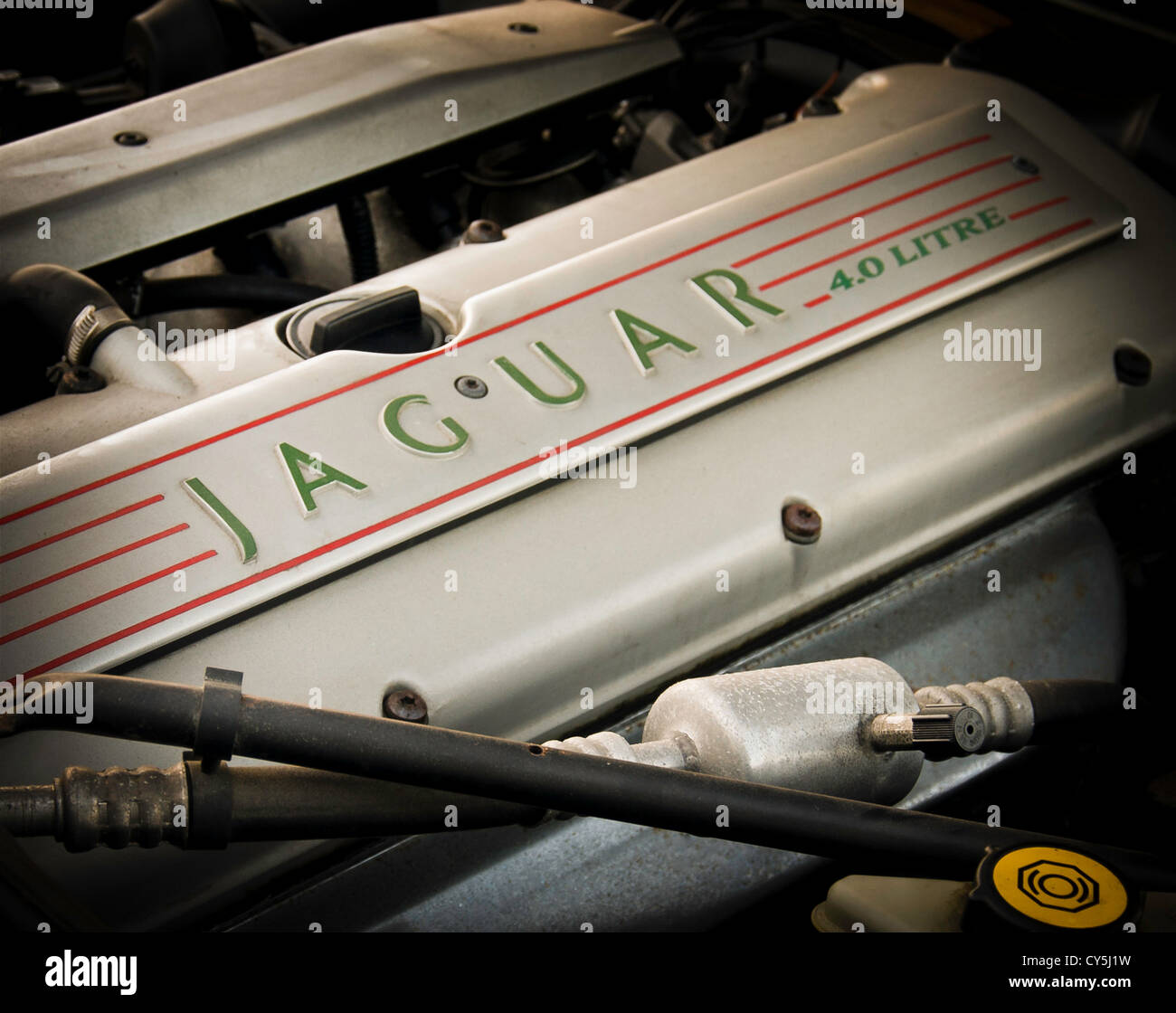 Creative under the bonnet shot of a sports car engine Stock Photo - Alamy