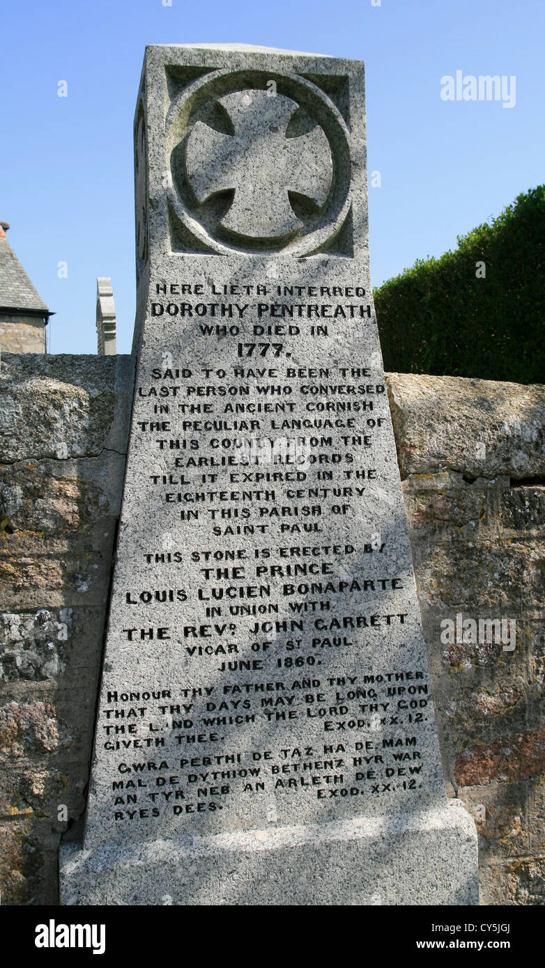 Dorothy Pentreath Last Cornish speaker memorial Paul Cornwall England ...