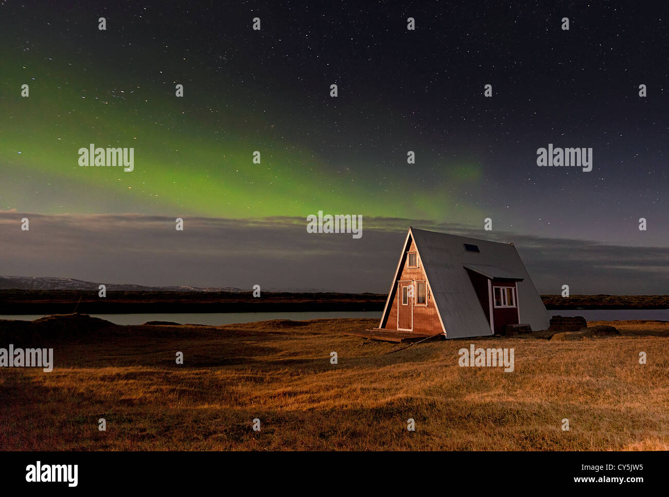 Aurora borealis iceland house hi-res stock photography and images - Alamy