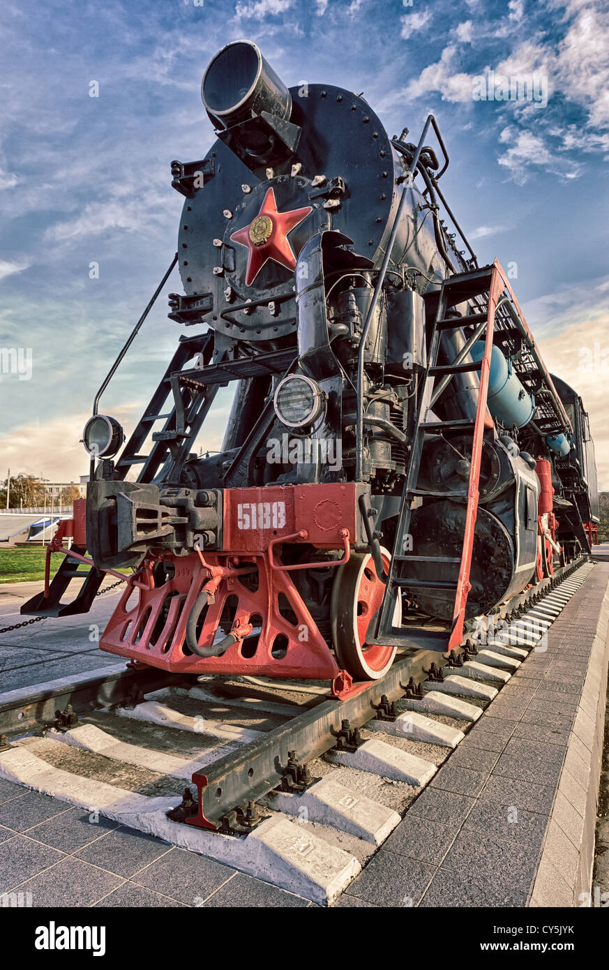 Old steam locomotive with the red star Stock Photo - Alamy