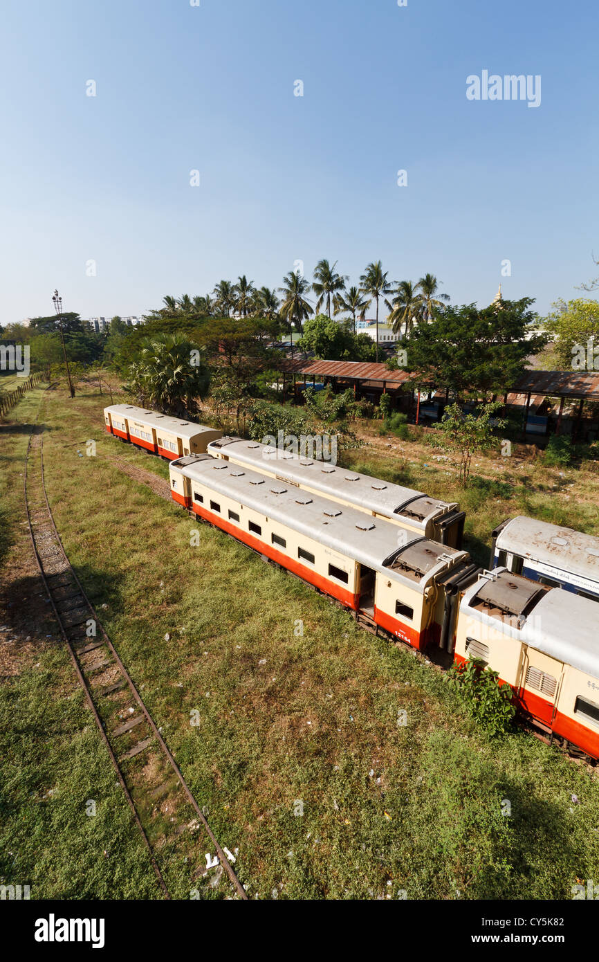 Trains near the Railway Station in Rangoon, Myanmar Stock Photo - Alamy