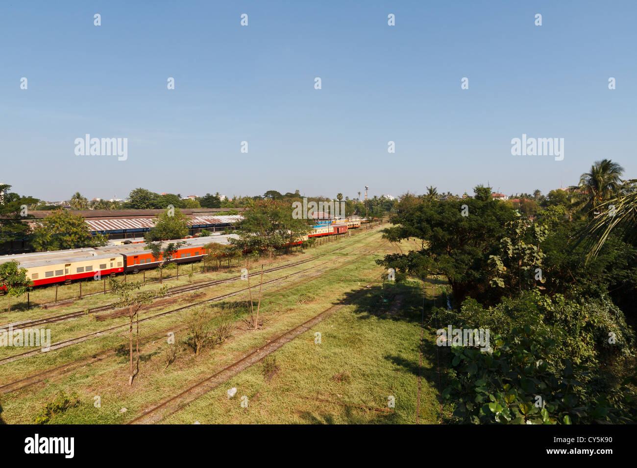 Trains near the Railway Station in Rangoon, Myanmar Stock Photo - Alamy