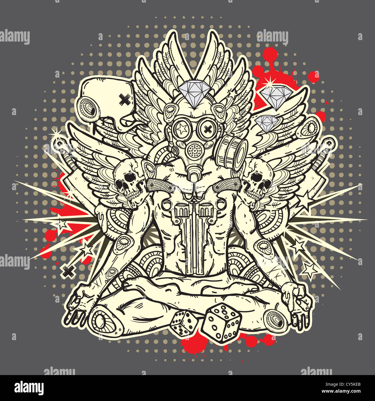 Stylish grunge illustration with the image of a strange character Stock ...