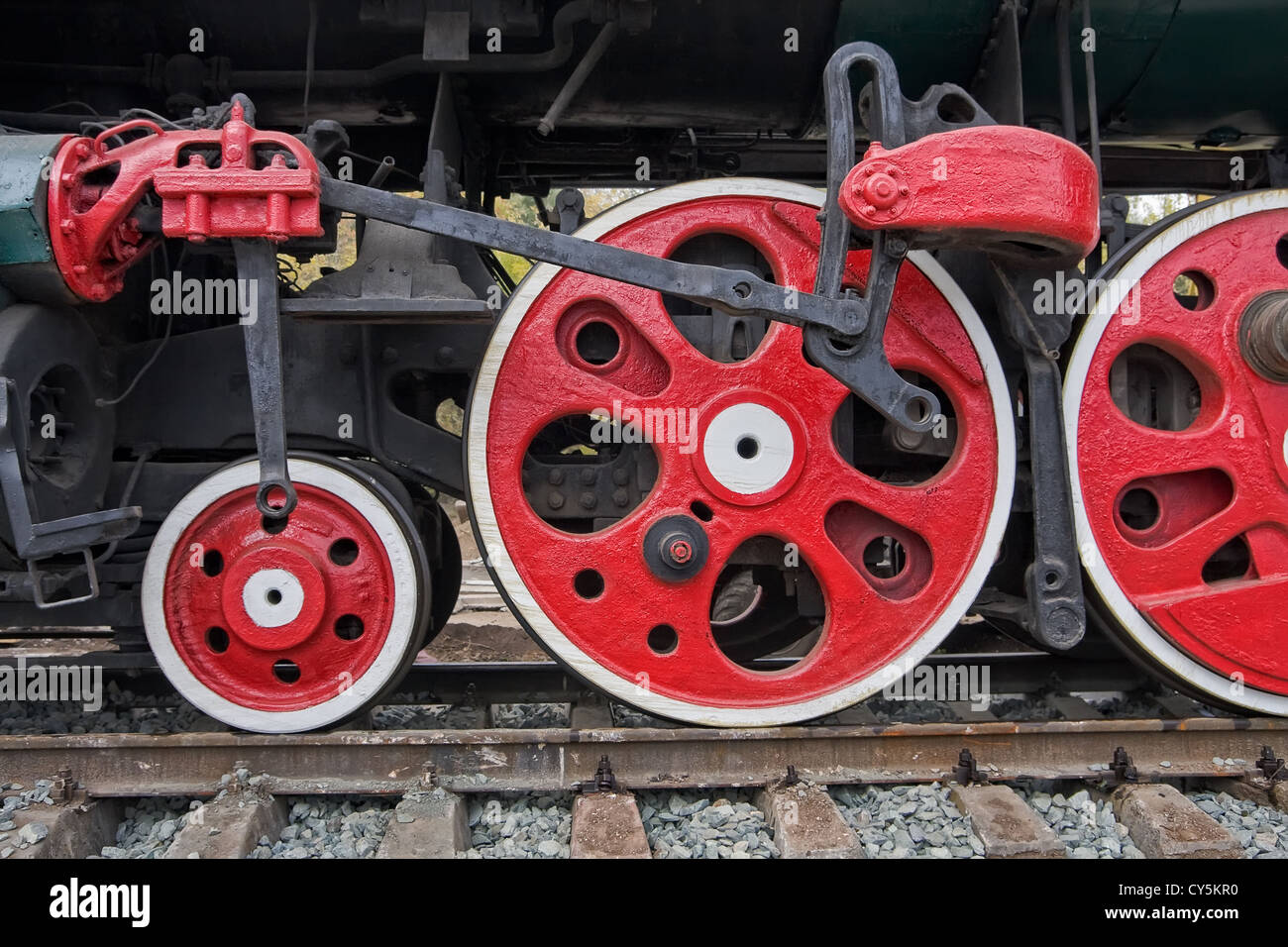 Wheels and connecting rod of old steam locomotive Stock Photo - Alamy