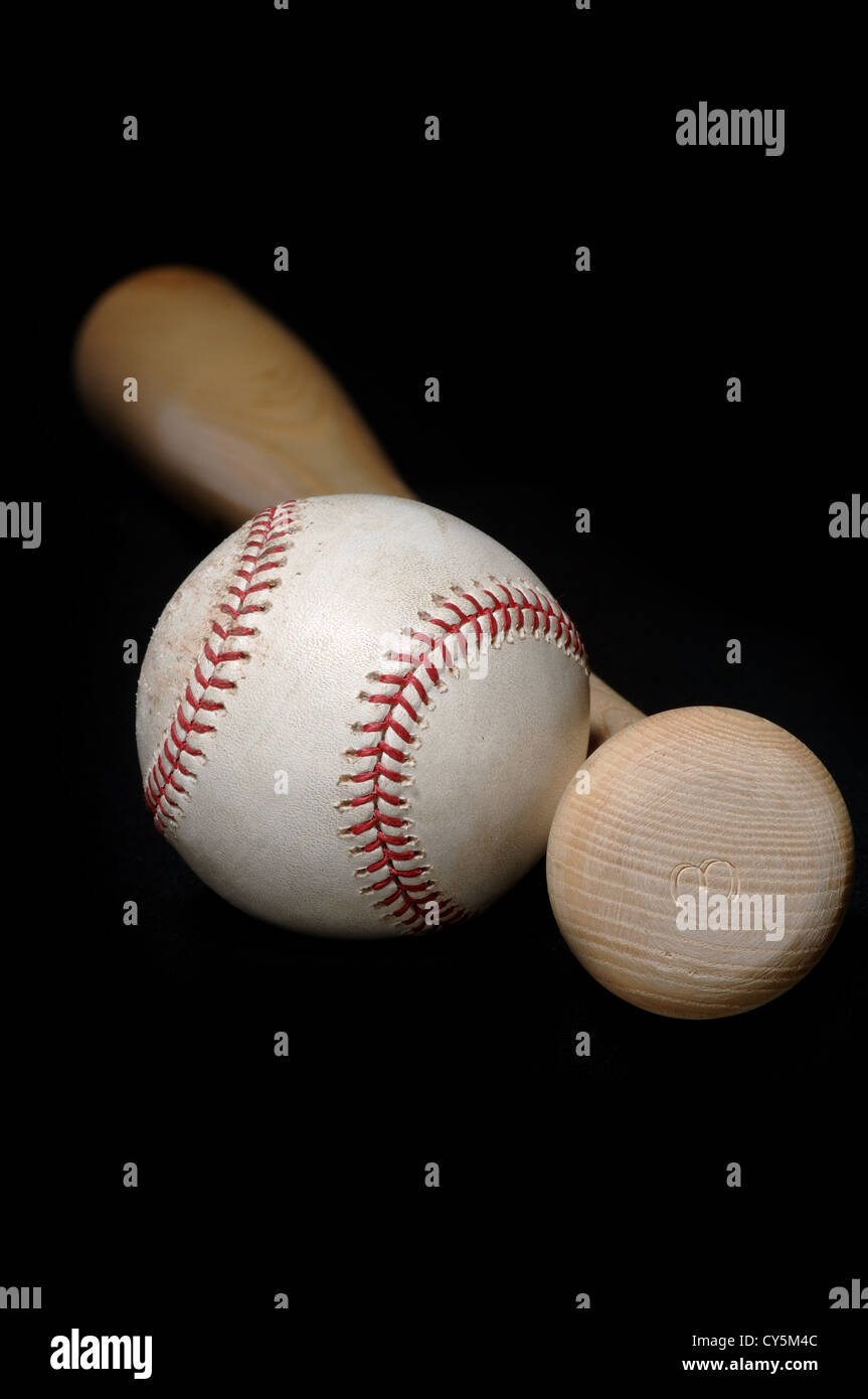 Baseball and Bat on Black Stock Photo - Alamy