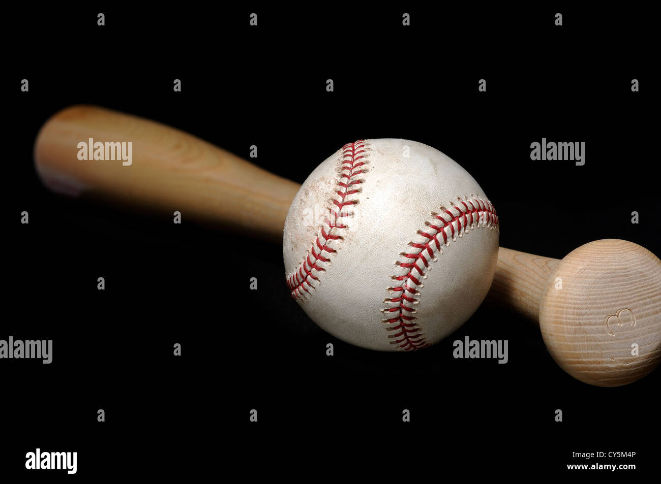 Baseball and Bat on Black Stock Photo - Alamy