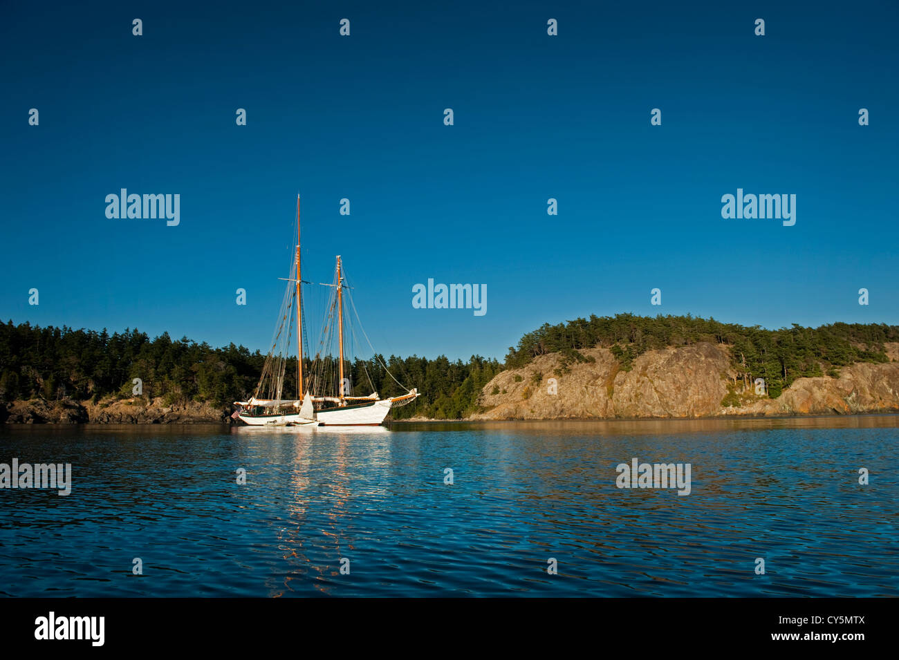 The historic schooner Zodiac anchored off Shaw Island in the San Juan ...