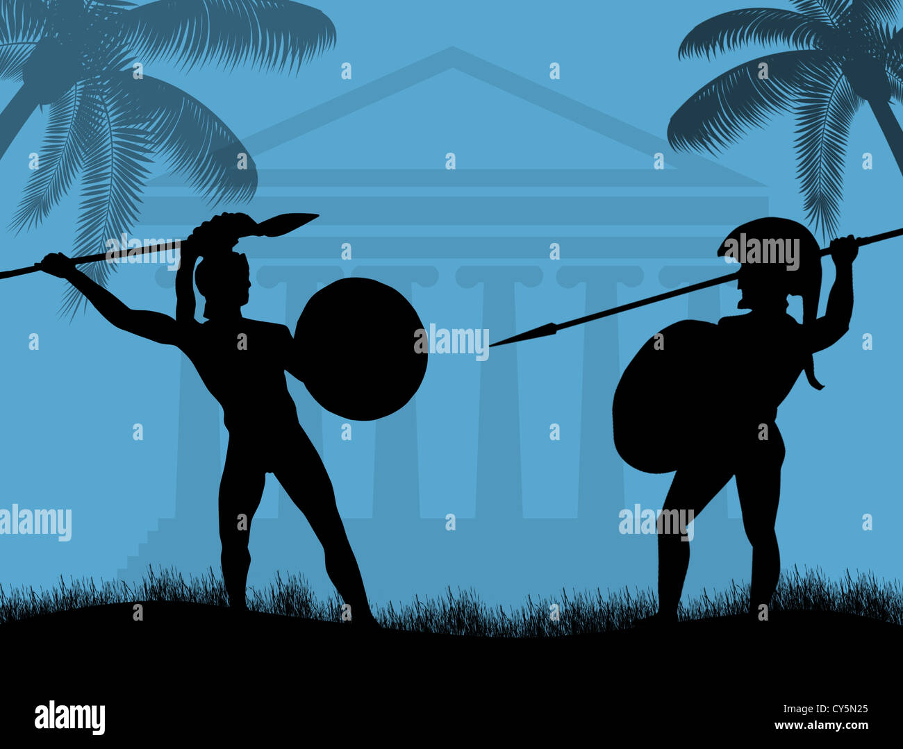 Two ancient greek wariors fighting, vector illustration Stock Photo - Alamy