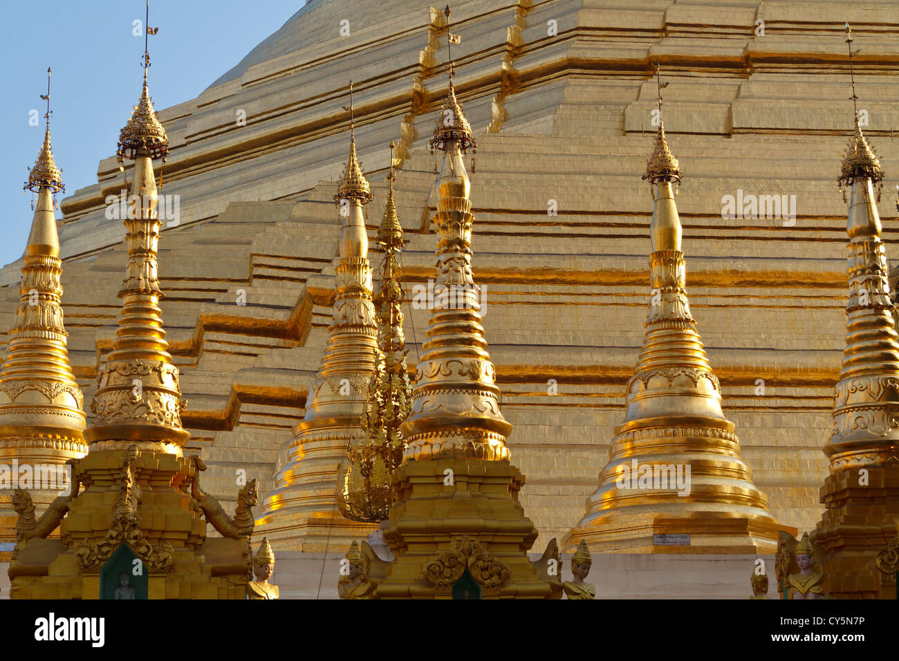 Detail View of the golden Stupa of the famous Shwedagon Pagoda in ...
