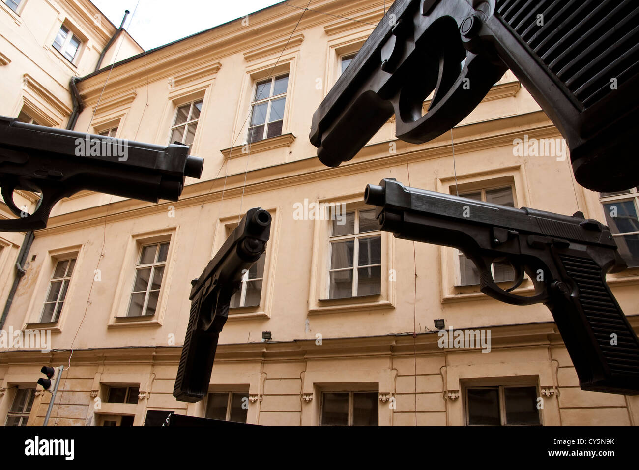 Guns statue by artist David Cerny at Prague's Artbanka Museum of Young ...
