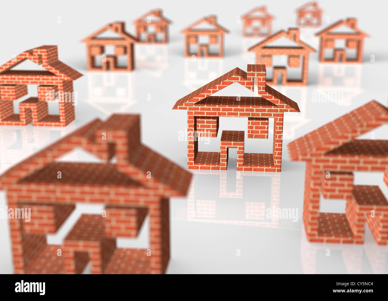 Multiple house symbols on white - 3D Render - Concept image Stock Photo ...