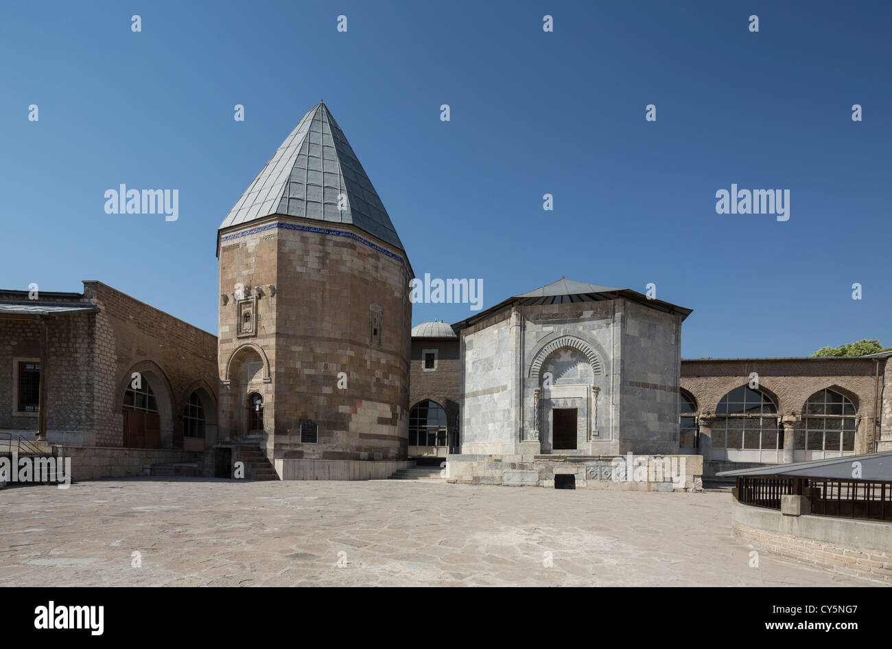 courtyard with two mausoleums, Alaeddin Camii mosque, Konya, Turkey ...