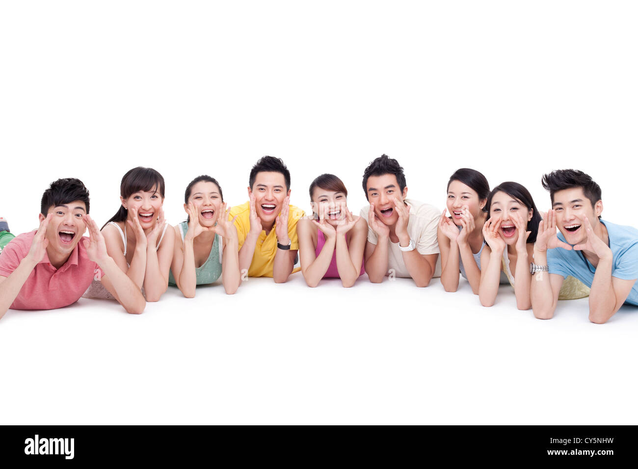 Portrait of happy young people, shouting Stock Photo - Alamy