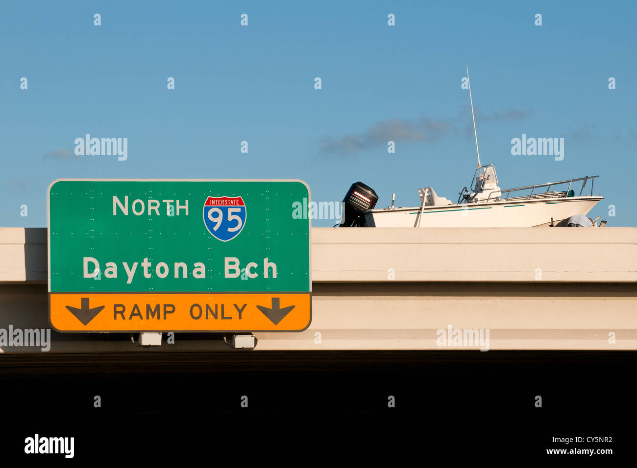 Boat on a highway ramp Stock Photo - Alamy