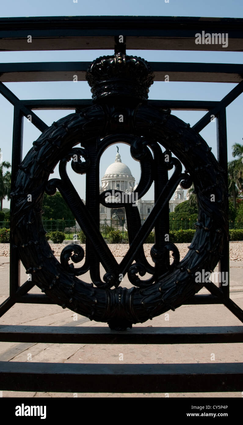 Through the wrought iron gate to Victoria Memorial in Kolkata India ...