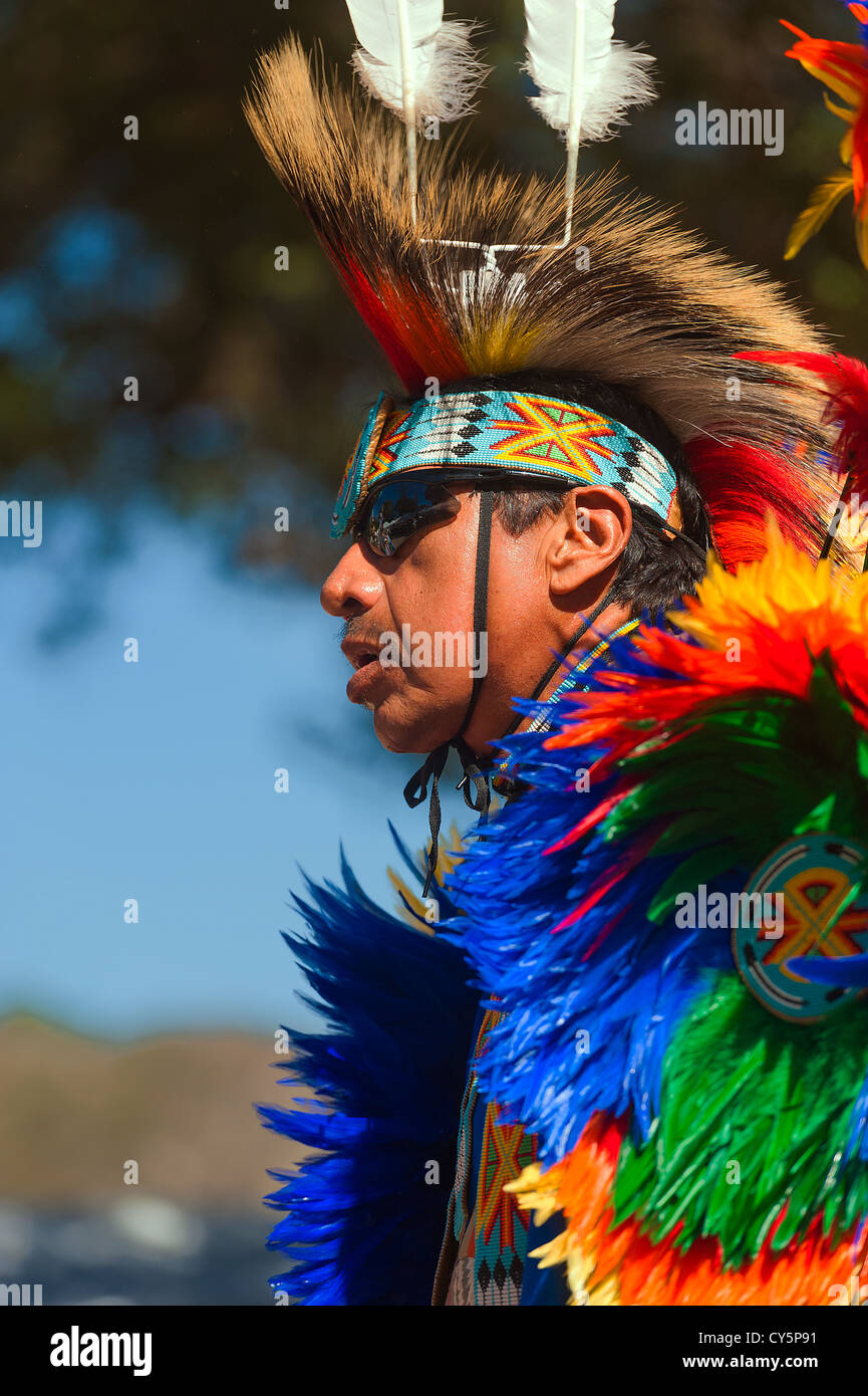 Chumash native American man, grass dancer, at the 2012 Inter Tribal Pow ...