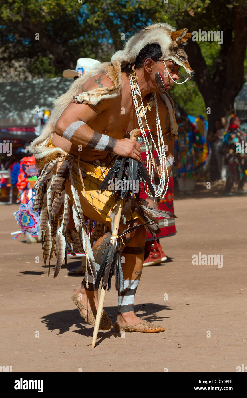 Chumash native American man, grass dancer, at the 2012 Inter Tribal Pow ...
