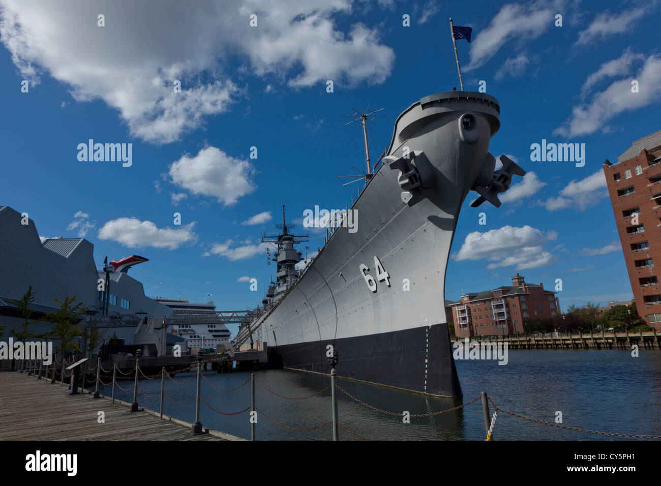 US Navy battleship USS Wisconsin docked at the Nauticus in Norfolk ...