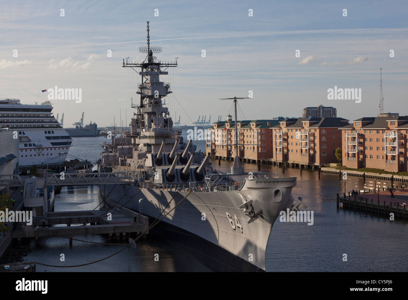 US Navy battleship USS Wisconsin docked at the Nauticus in Norfolk ...