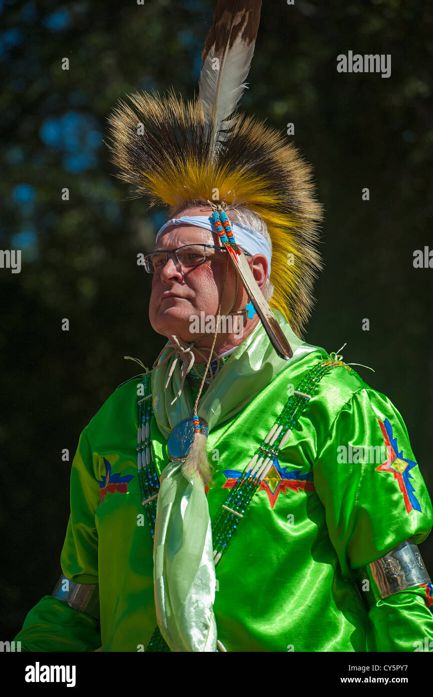 Chumash native American man, grass dancer, at the 2012 Inter Tribal Pow ...