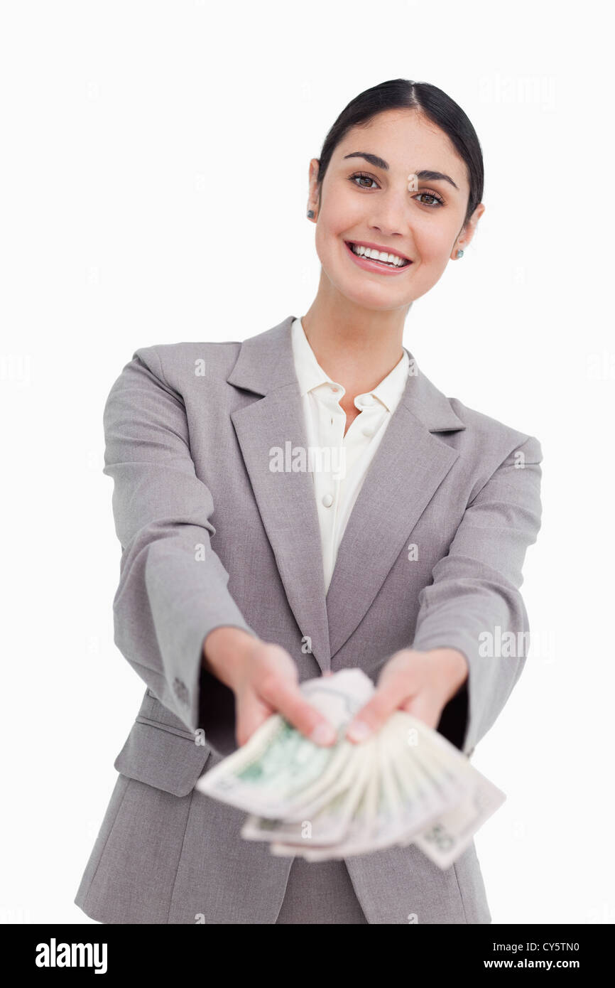Woman handing over dollars hi-res stock photography and images - Alamy