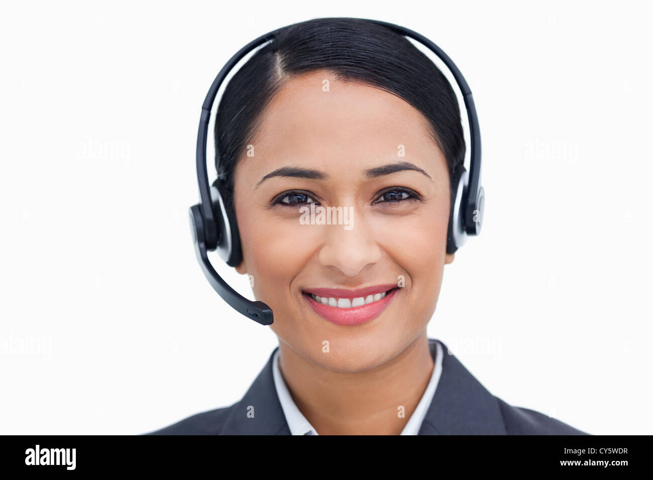 Close up of friendly smiling call center agent Stock Photo - Alamy